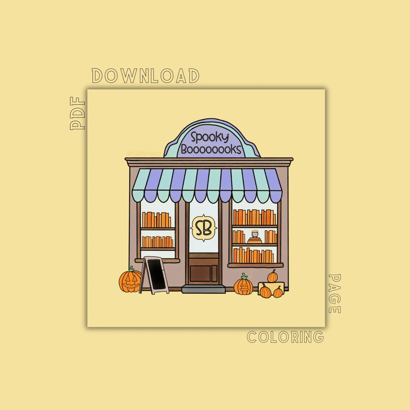 Spooky Bookshop Coloring Page, Halloween Coloring Page, Printable ...