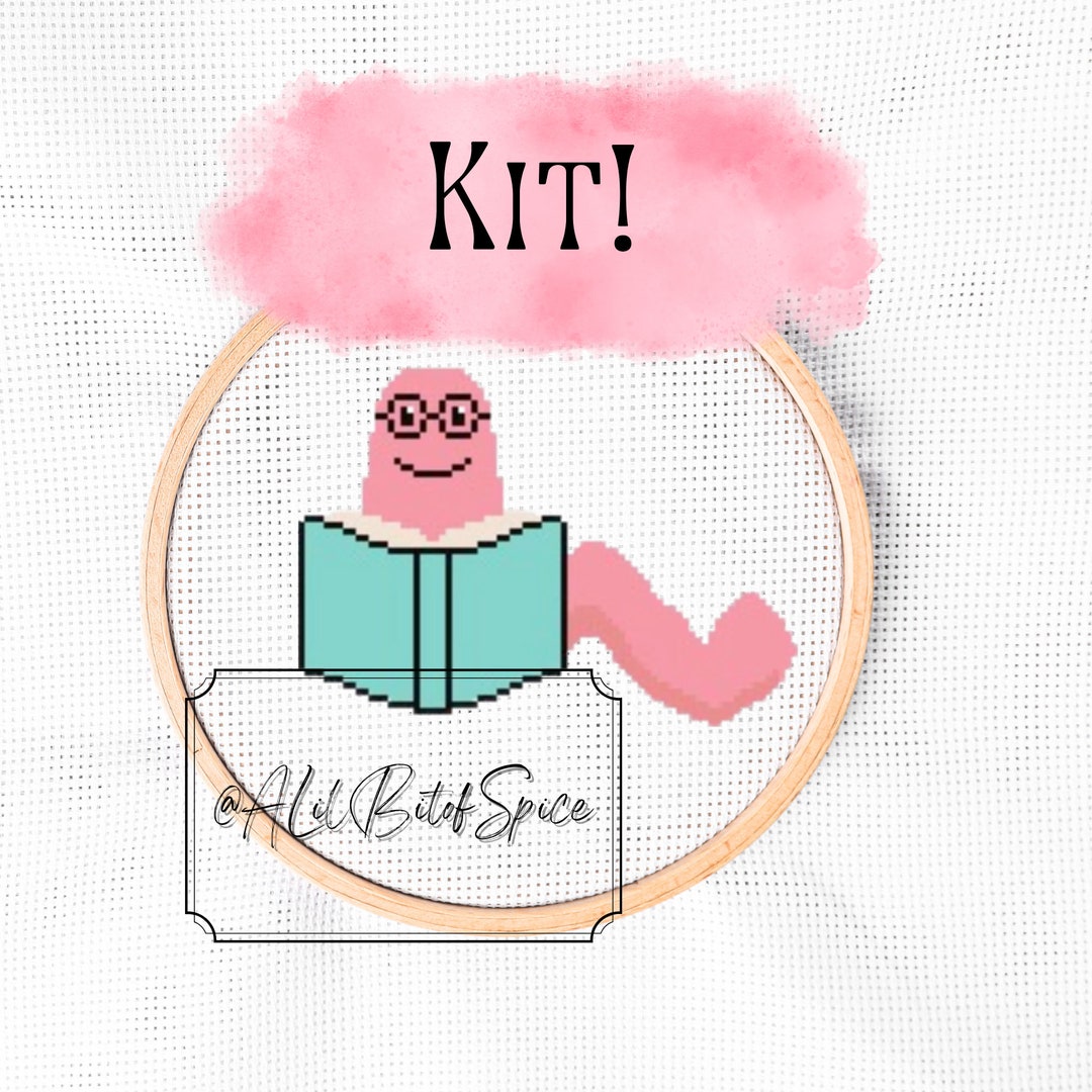 Book Worm Cross Stitch Pattern, Book Cross Stitch Kit, Cross Stitch Kit ...