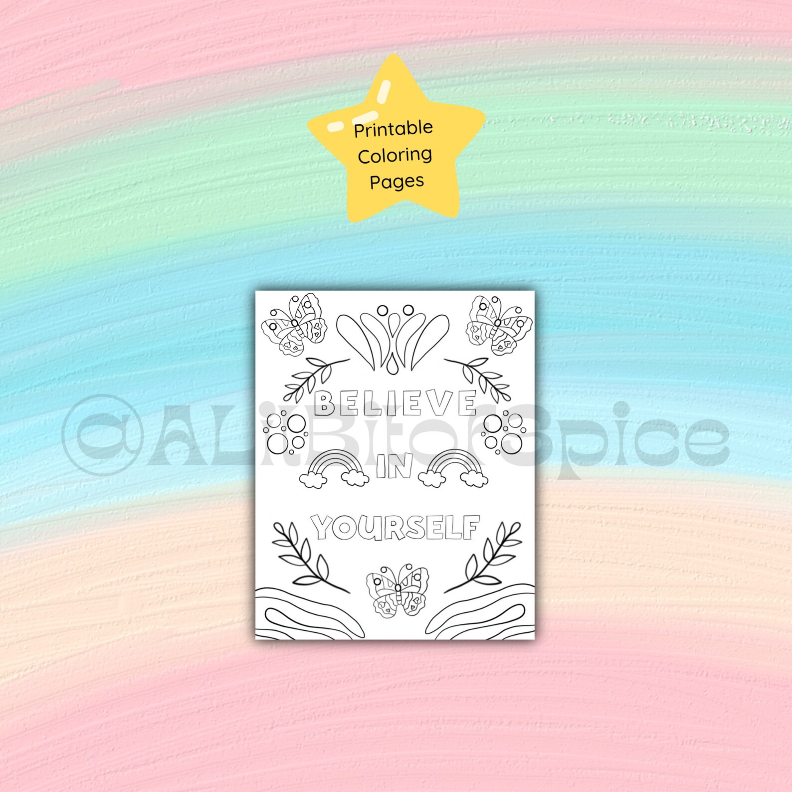 Believe in Yourself Coloring Page, Positive Quote Digital Download ...