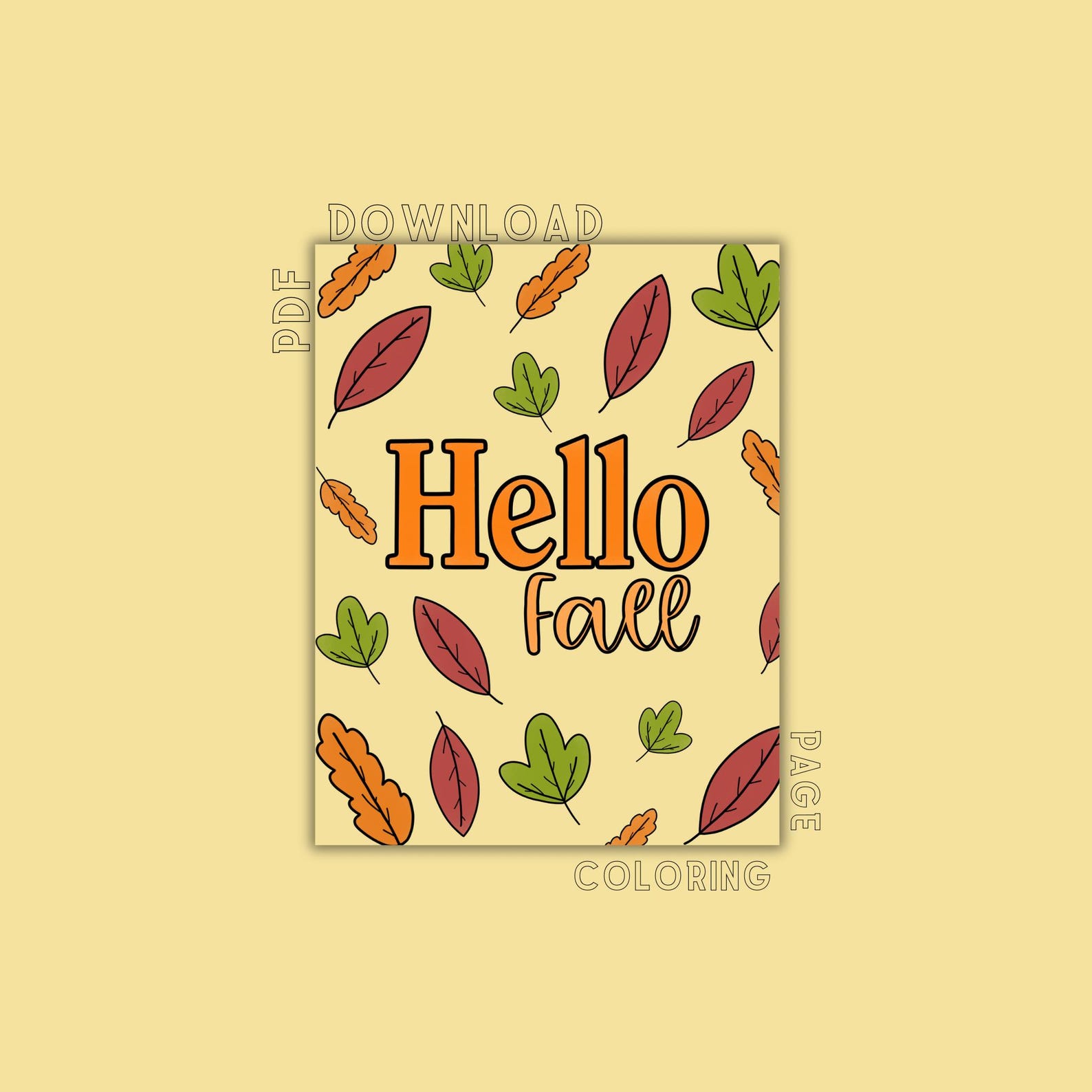 Hello Fall Coloring Page, Printable Autumn Leaves Coloring Page, PDF ...