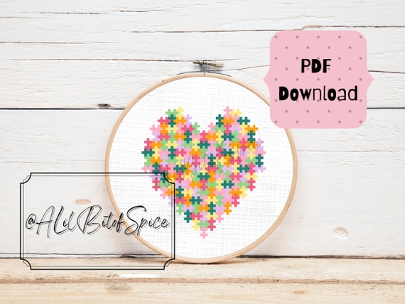 Puzzle Piece Digital Cross Stitch Pattern Heart PDF Cross - Etsy