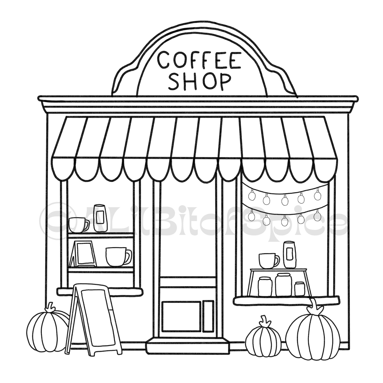Fall Coffee Shop Coloring Page, Printable Kids Activity, PDF Download ...