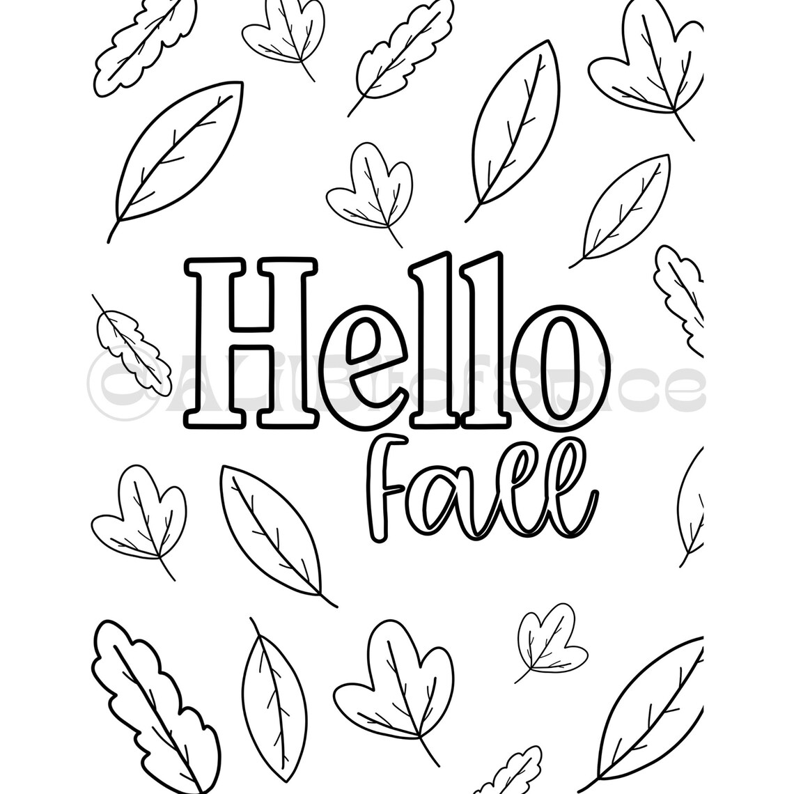 Hello Fall Coloring Page, Digital Coloring Page for Fall, Fall Season ...