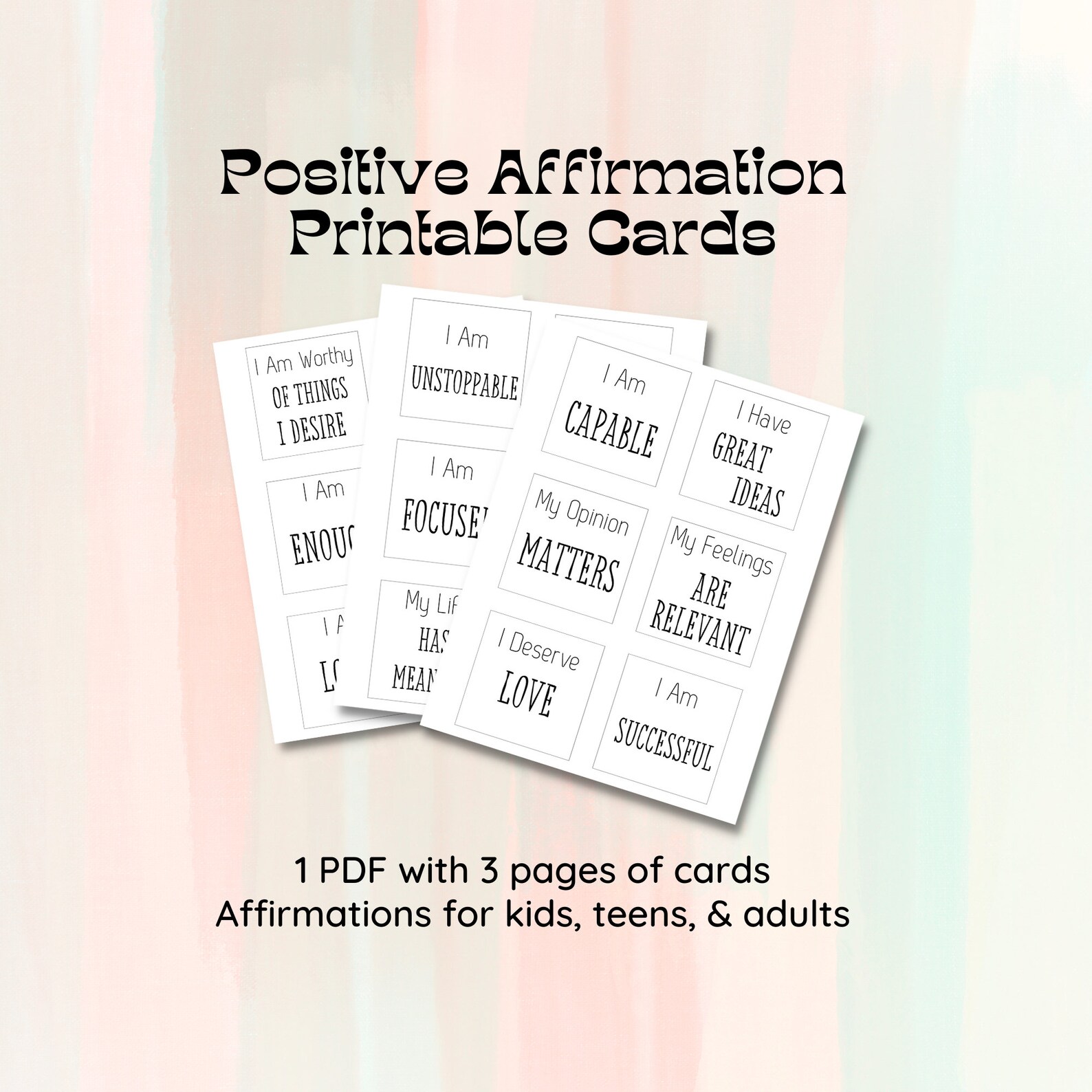 Positive Affirmation Cards Printable, Affirmations for Teens, Positive ...