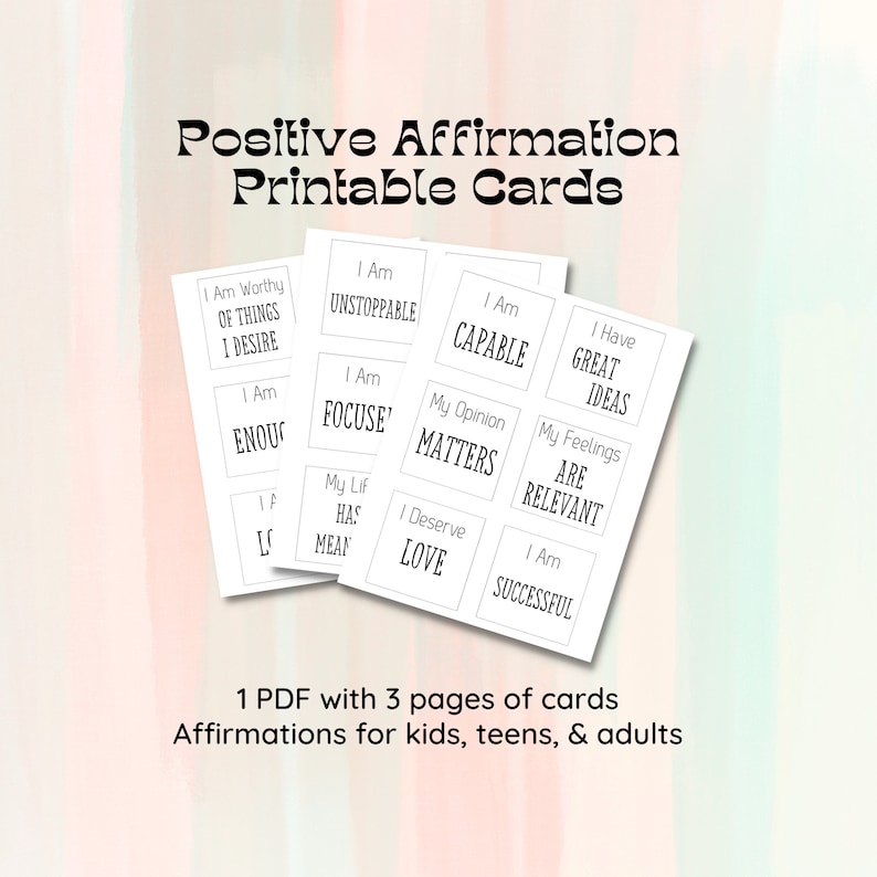 Positive Affirmation Cards Printable, Affirmations for Teens, Positive ...