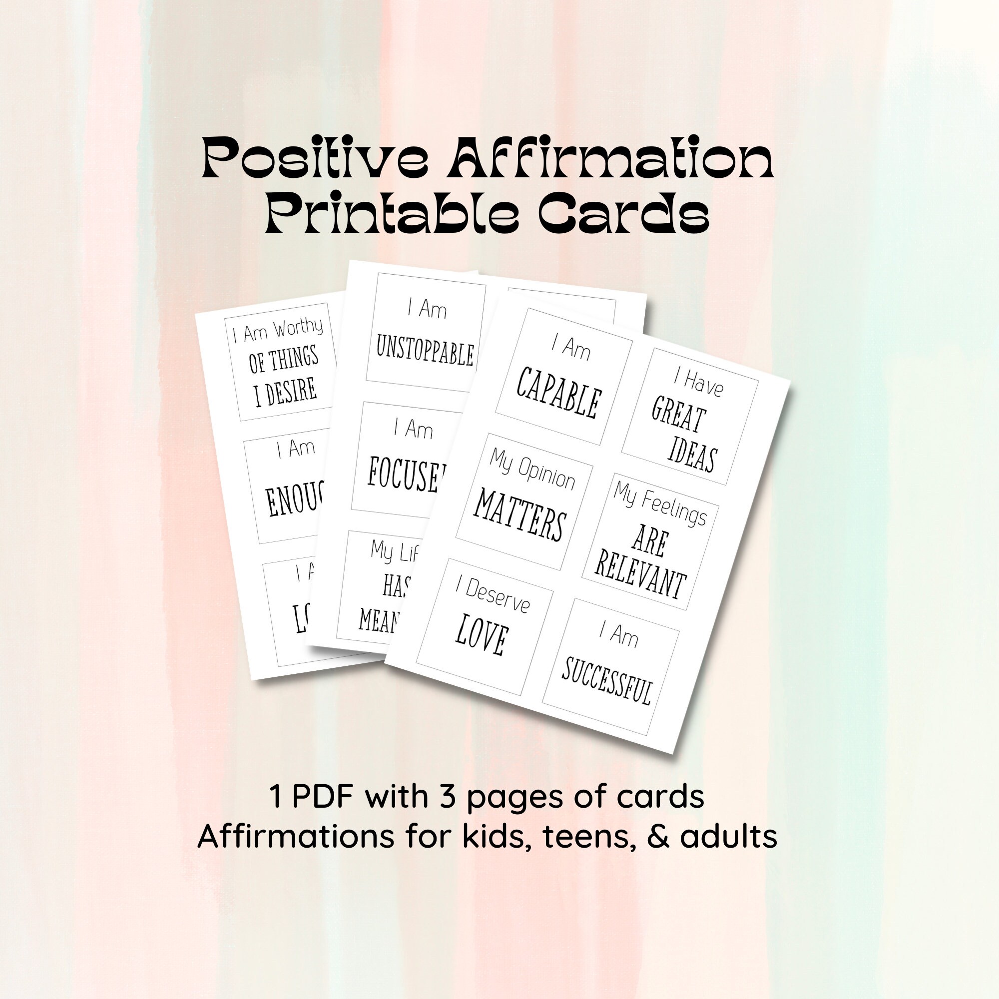 Positive Affirmation Cards Printable, Affirmations for Teens, Positive ...