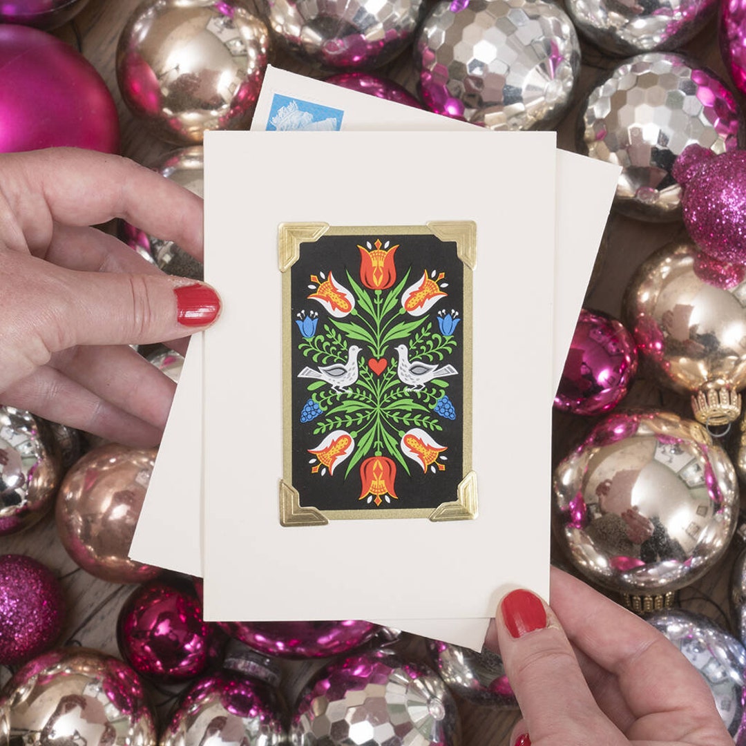 Art Deco Scandi Birds and Flowers Card by Vintage Playing Cards FREE UK ...