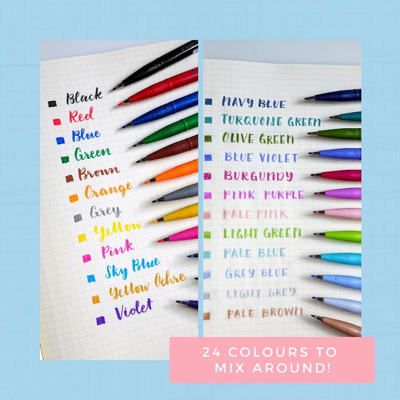 24 Colors New Pentel Fude Touch Brush Sign Pen 24 Colors BOX - Etsy