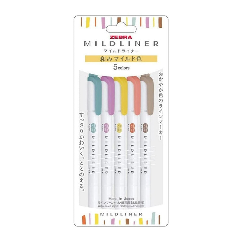 ZEBRA Mildliner Double-sided Highlighter - Fine / Bold - 5 Mild Color ...
