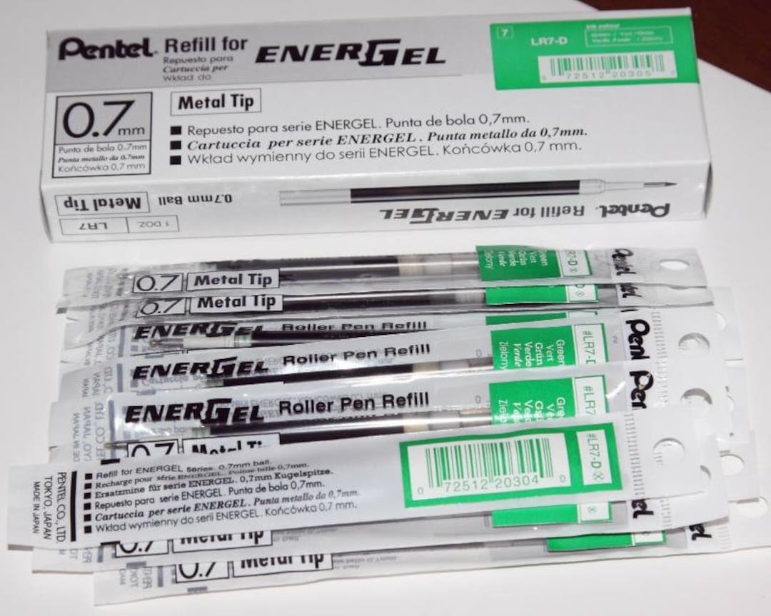 Pentel Energel 0.7mm Green Ink Refills - 12 Pc Set - Made in Japan ...
