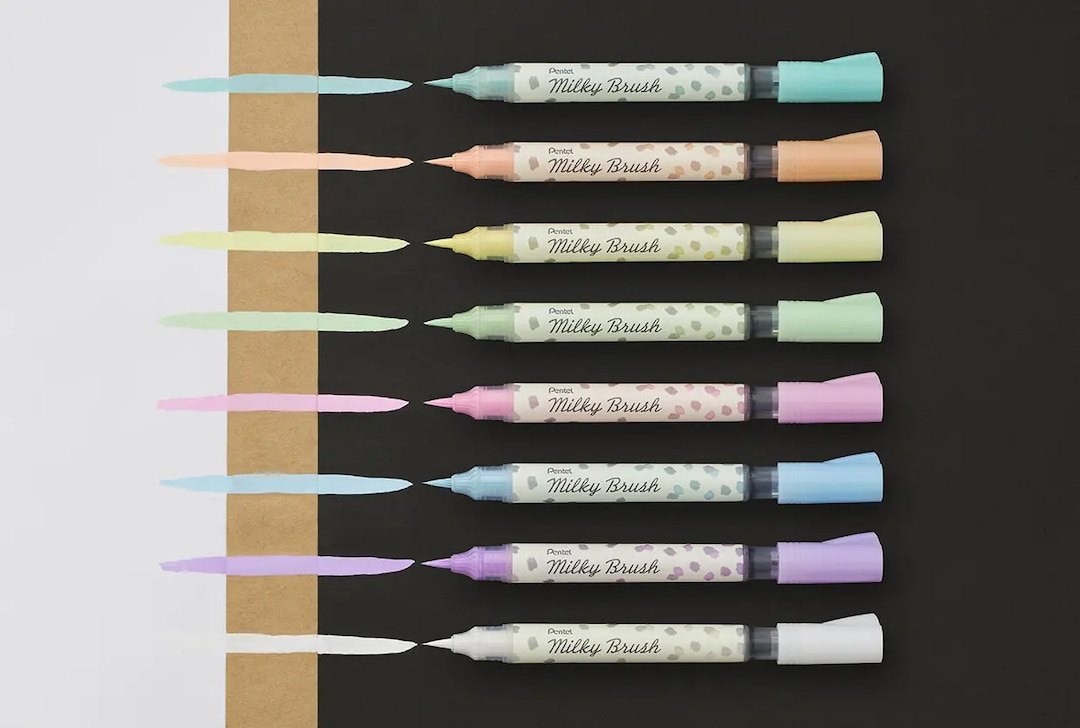 Pentel Pastel Milky Colors Brush Pen Assorted Colors.individual Packing ...
