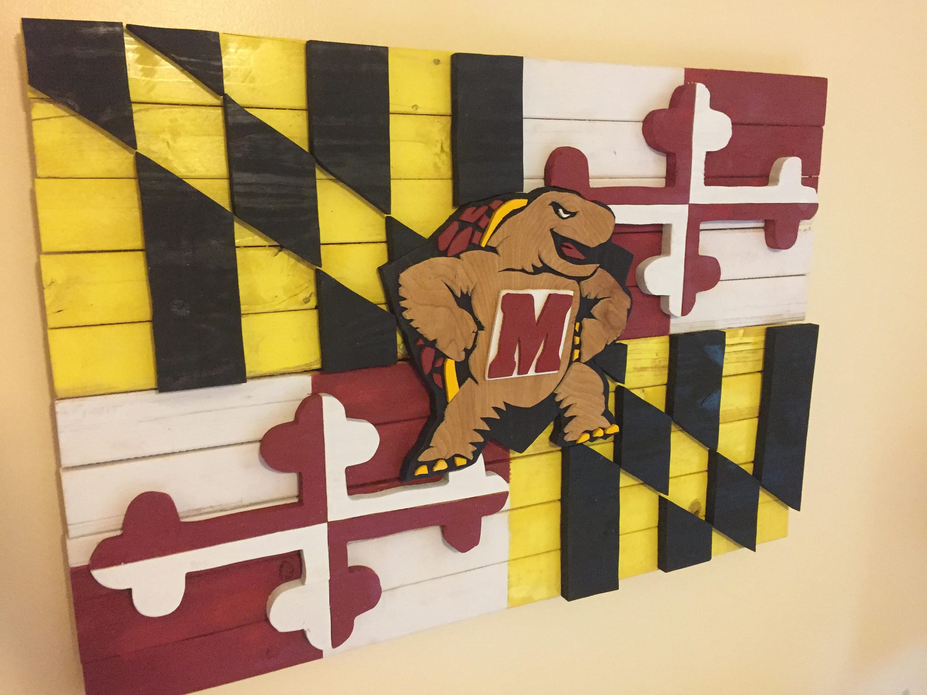University of Maryland Mascot Testudo 3D Maryland Flag Wall Art - Etsy