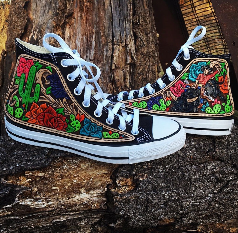 Custom Tooled Leather Converse, Custom Shoes - Etsy