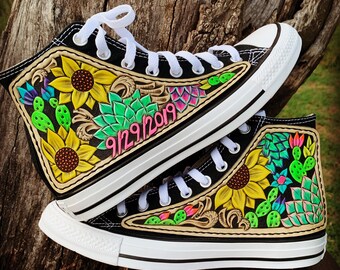 Leather Tooled Converse | Etsy