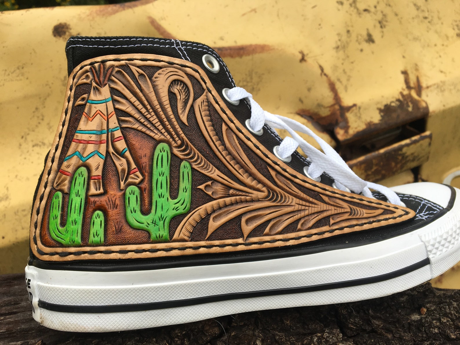 Custom Tooled Leather Converse, Custom Shoes - Etsy