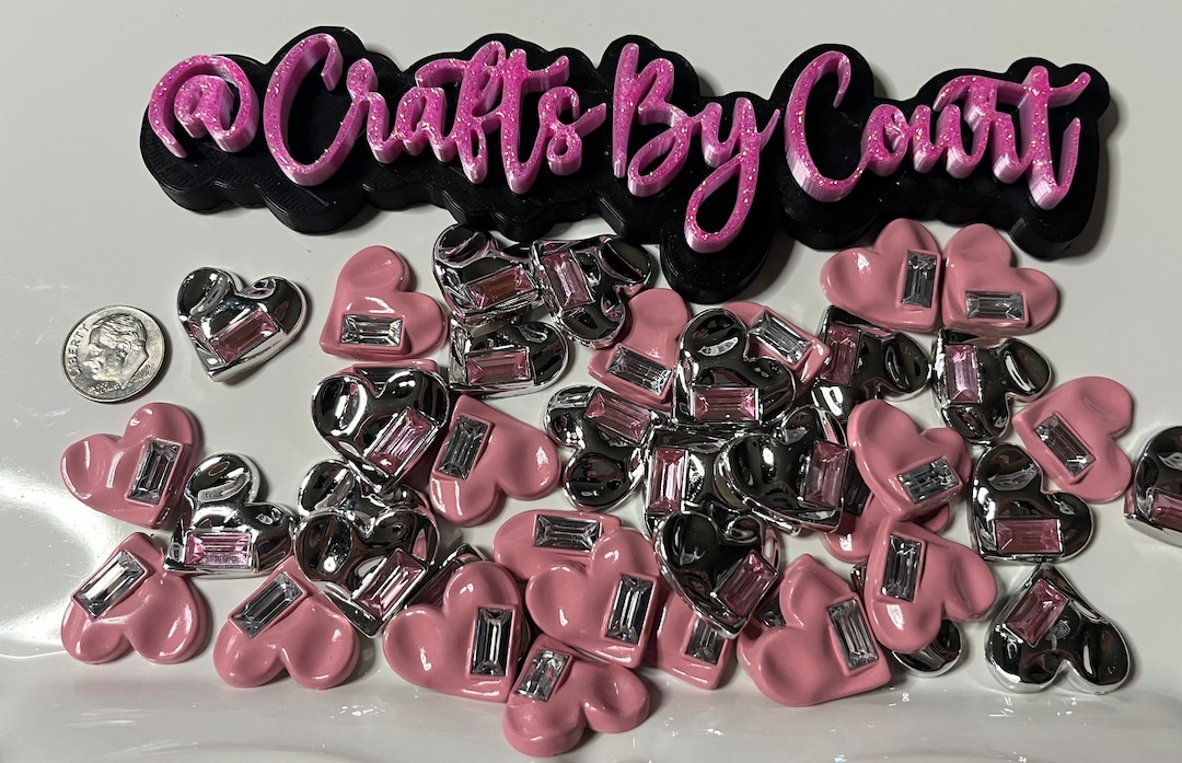 PINK and SILVER HEART Flat Back Charms/heart Charms/ Keychain Charms ...