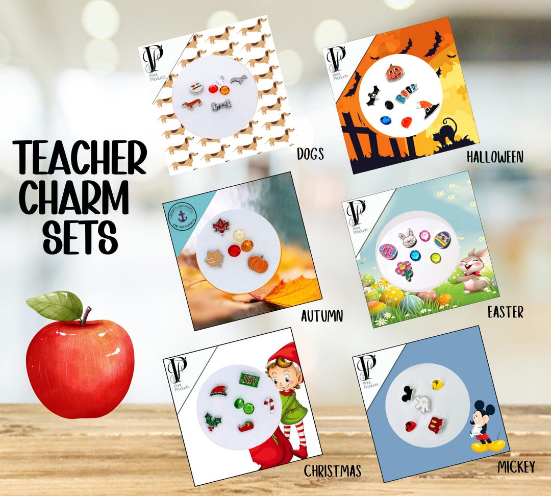 Teacher Floating Charm Set – Back to School, Christmas, Halloween, Fall ...