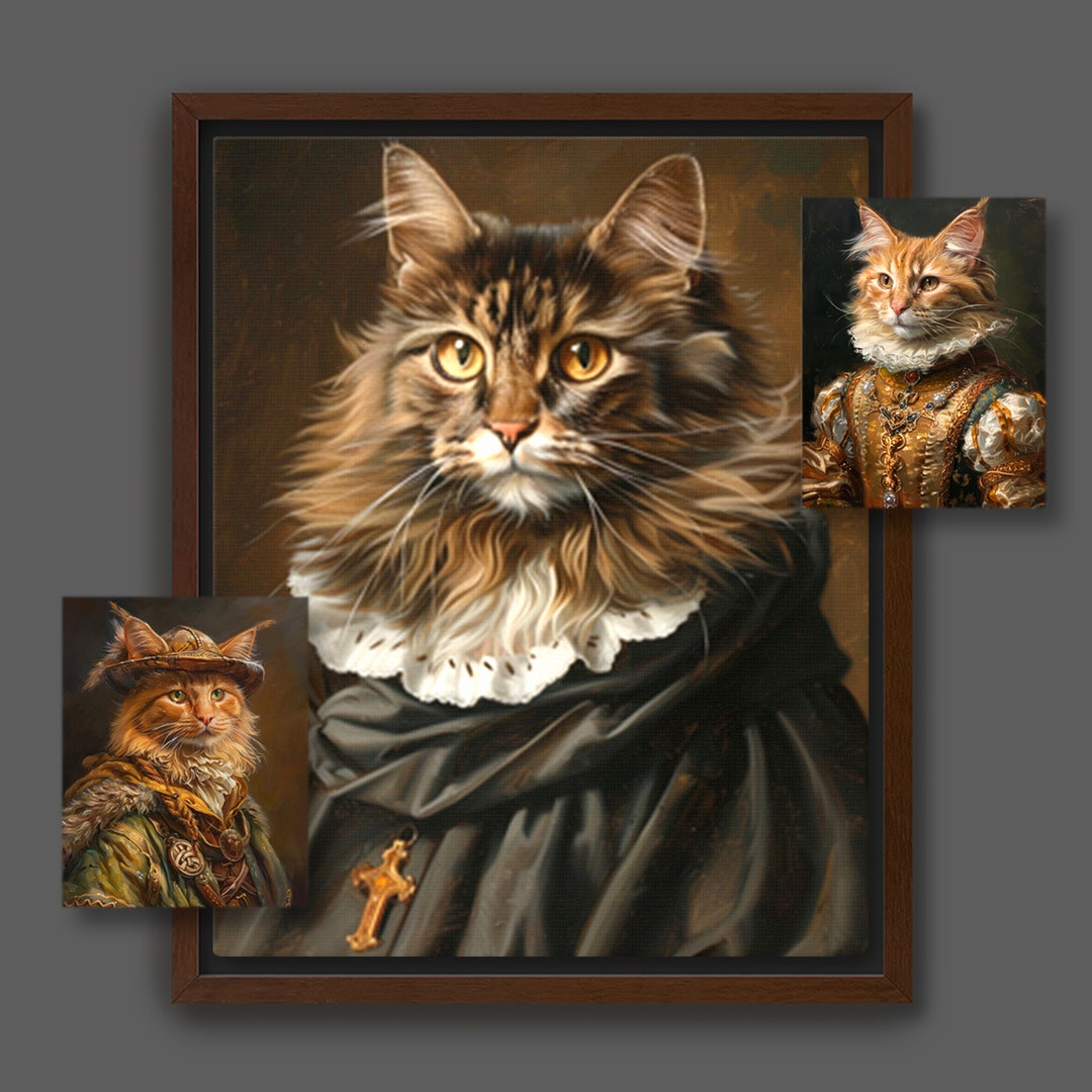 Custom Maine Coon Cat Portrait From Photo | Medieval Era Royal Pets ...