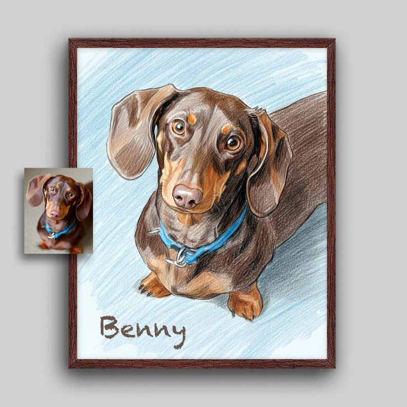 Custom Dachshund Portrait Drawing From Photo, Digital Art, Pencil ...