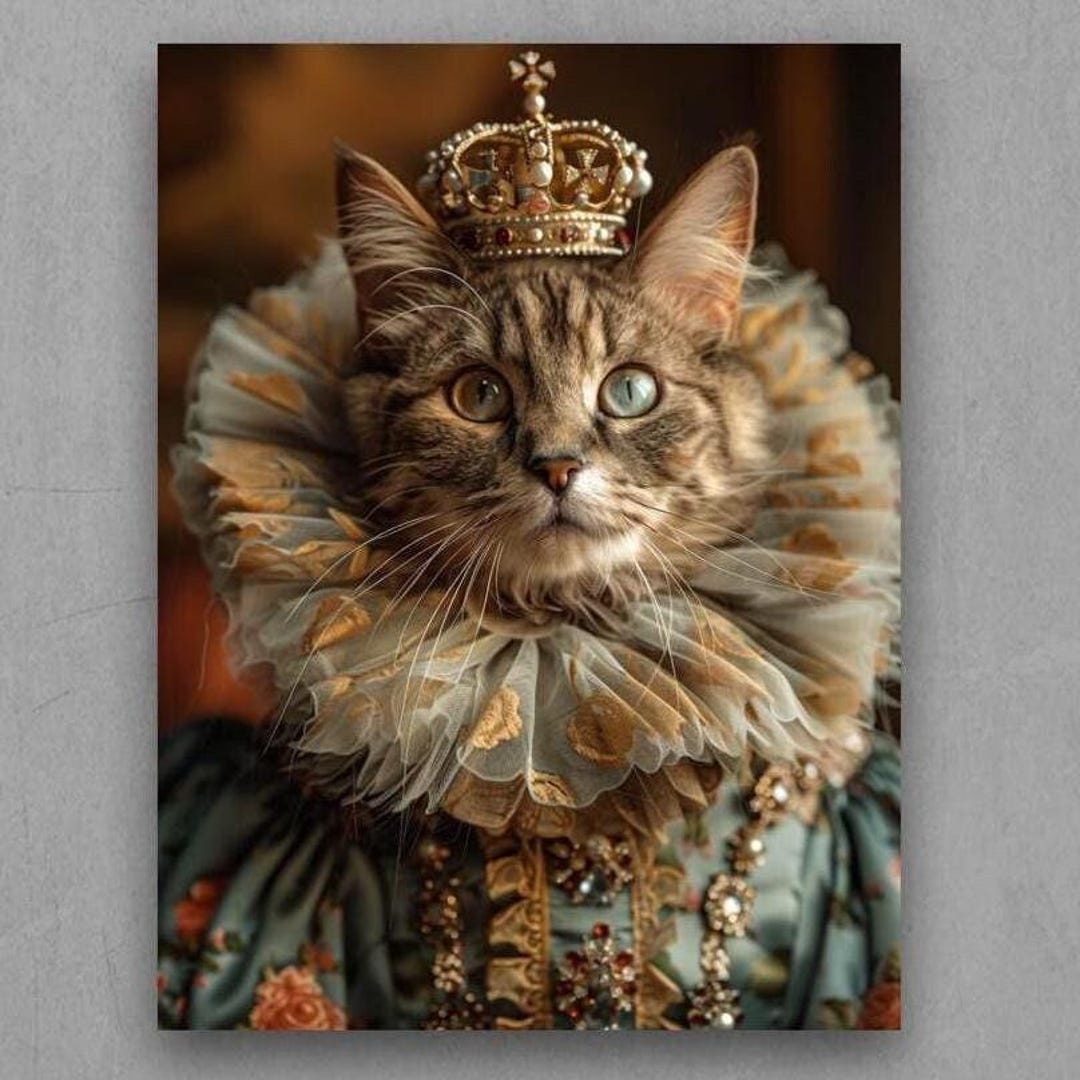Custom Royal Cat Wall Art - Personalized Pet Portrait, Custom Cat Art ...