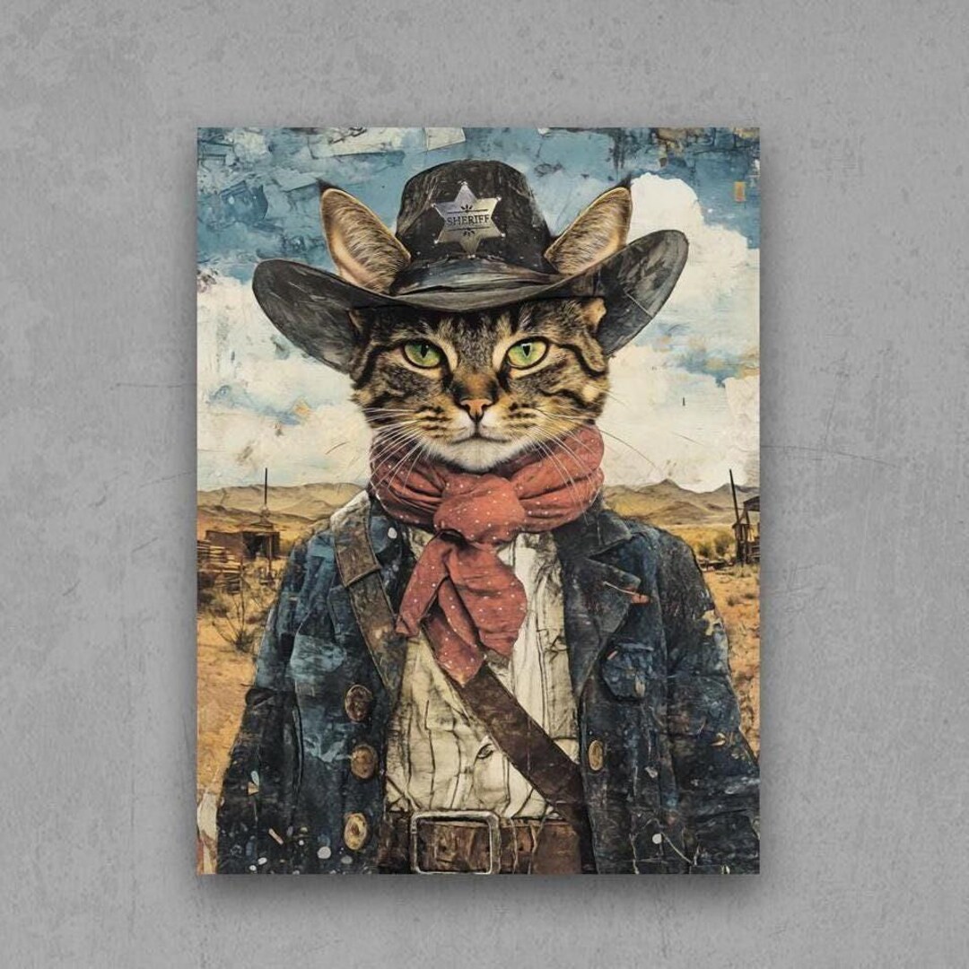 Western Cat Portrait, Cowboy Costume, Vintage Style (custom Pet Art) - Etsy