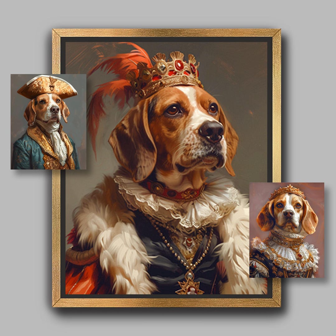 Custom Royal Portrait From Photo | Royal Beagle Dog, Cat, Regal Pet ...