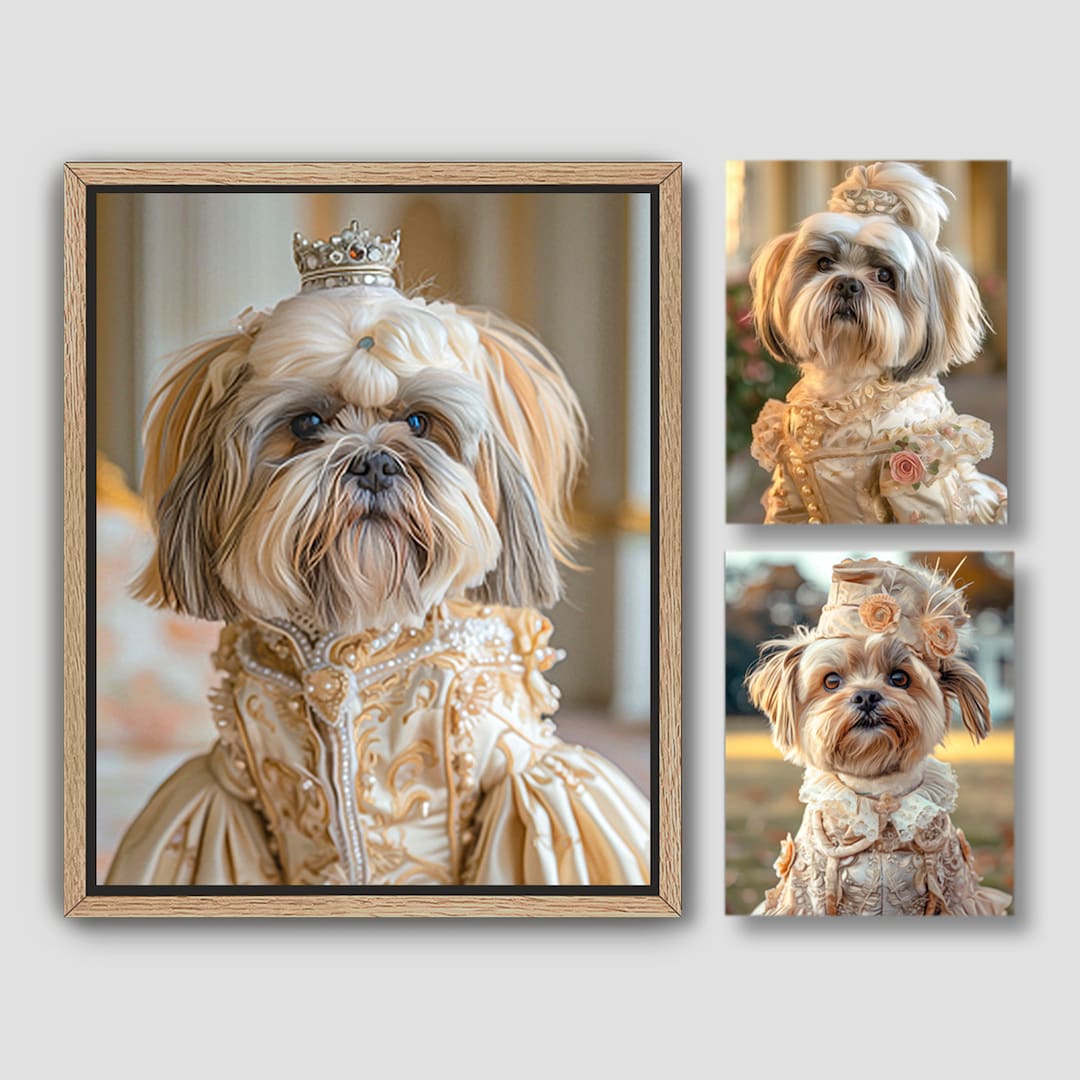 Custom Costume Portrait From Photo Lhasa Apso Queen, Dog Pet in Rococo ...