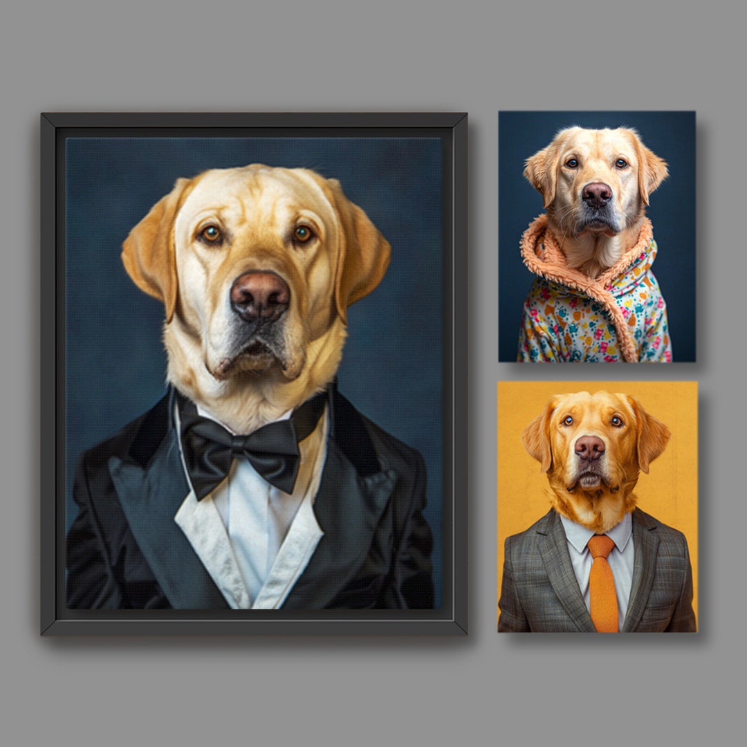 Custom Costume Portrait From Photo | Yellow Lab Dog Dressed in Business ...