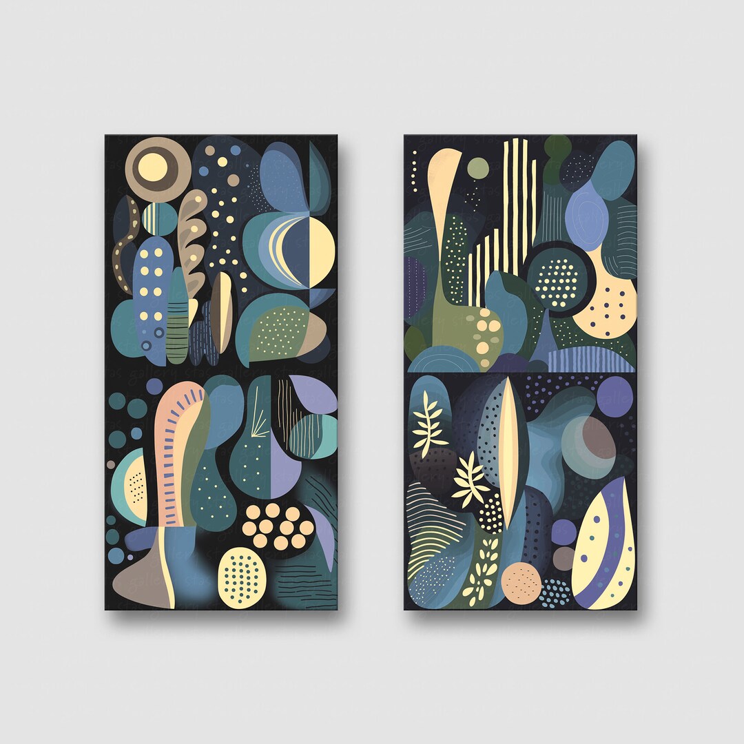 A Set of 2 or 4 Canvas Giclee Prints, Abstract Painting, Boho Modern Mid Century, Bold Pattern ...