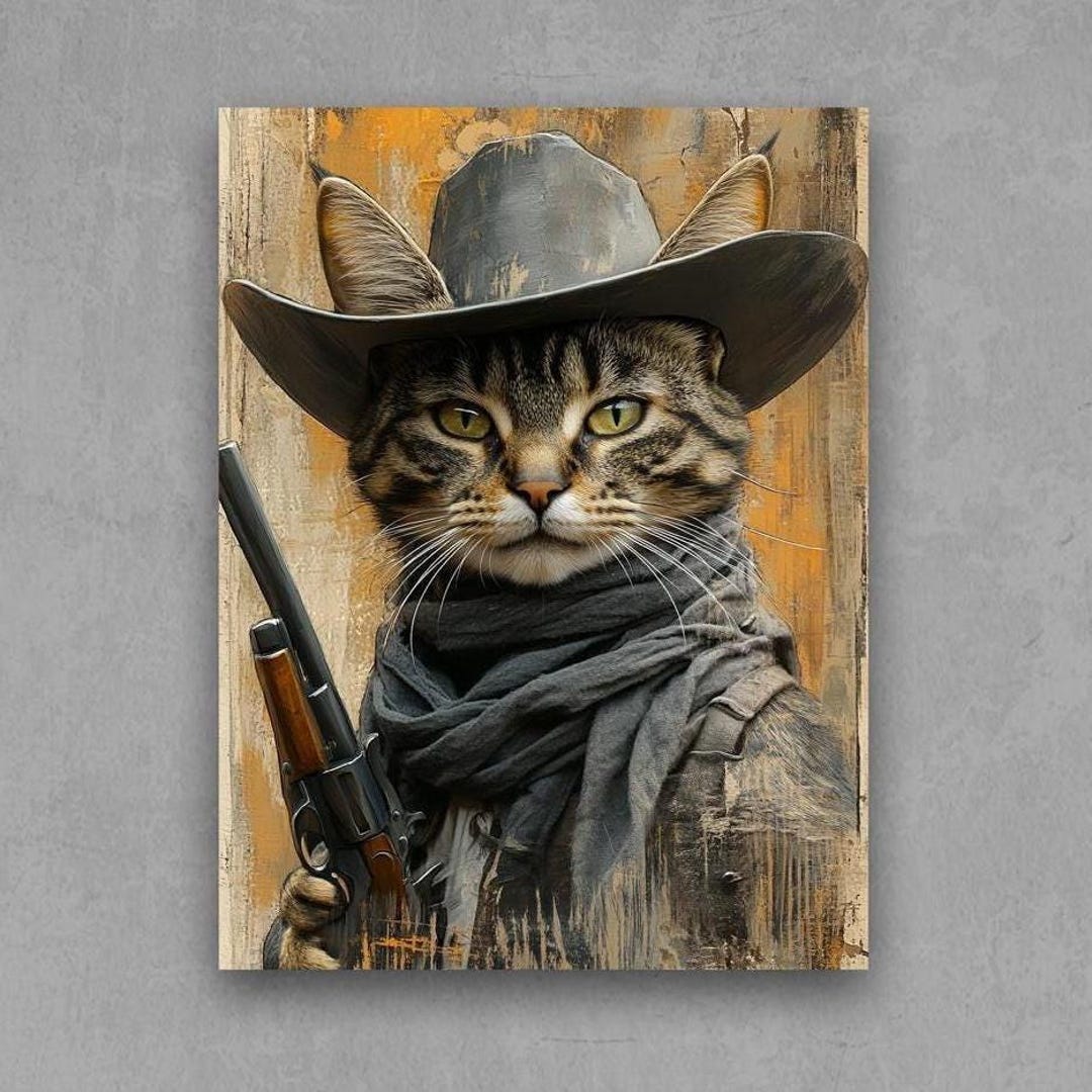 Custom Cowboy Cat Portrait - Western Sheriff Tabby Cat Art ...