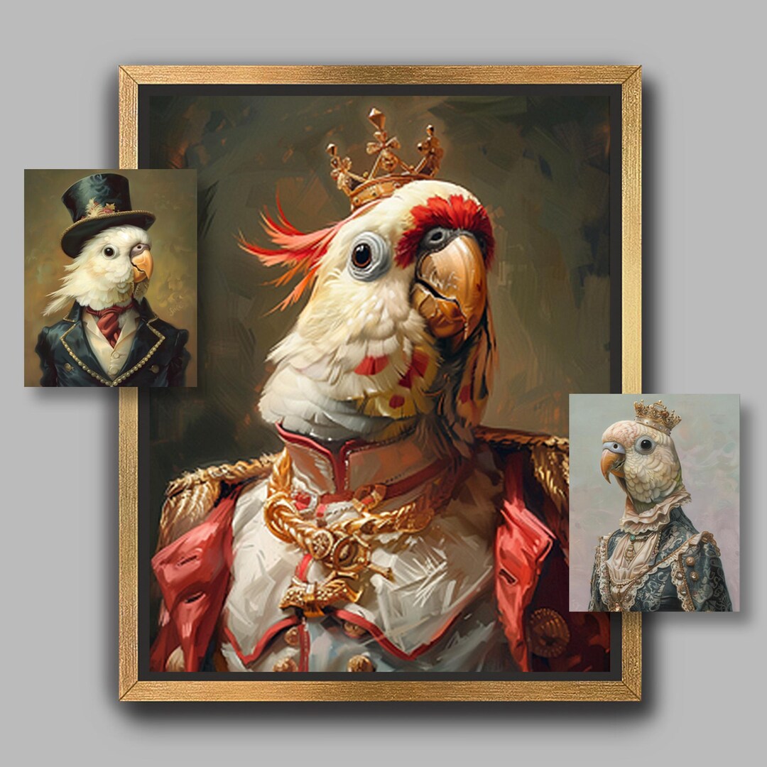 Custom Parrot Portrait From Photo King Queen, Regal Bird Parakeet ...