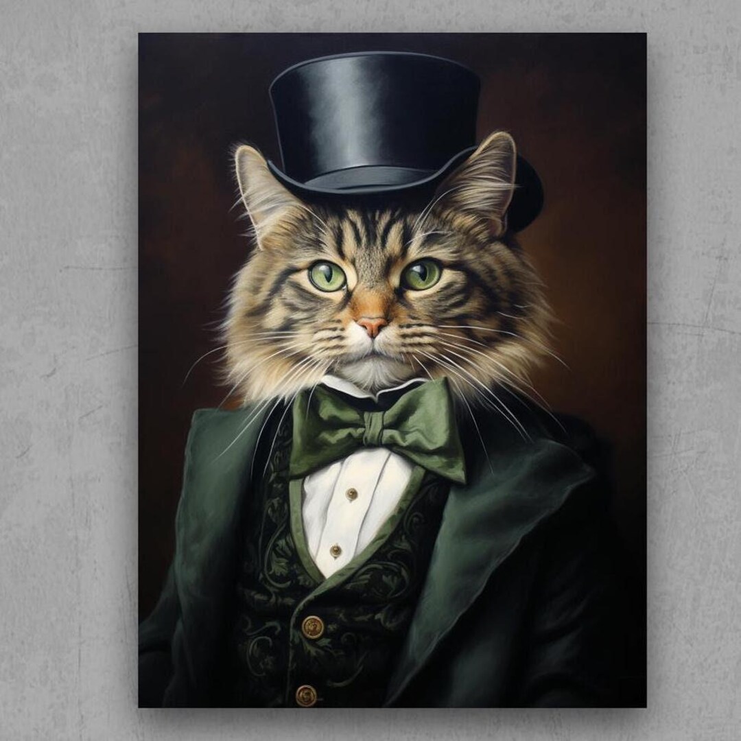 Custom Dapper Gentleman Cat Portrait - Personalized Pet Wall Art ...