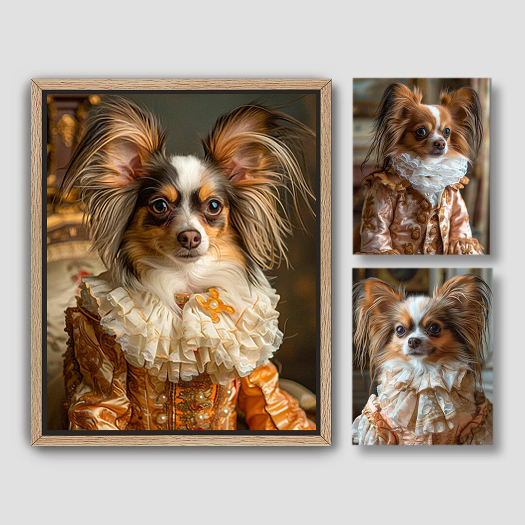 Custom Costume Portrait From Photo | Papillon Dog, Queen Madame in ...
