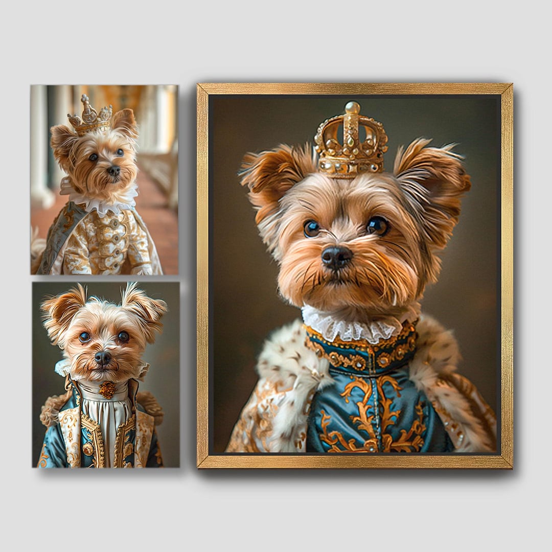 Custom Costume Portrait From Photo | Yorkie King, Royal Dog Pet in ...