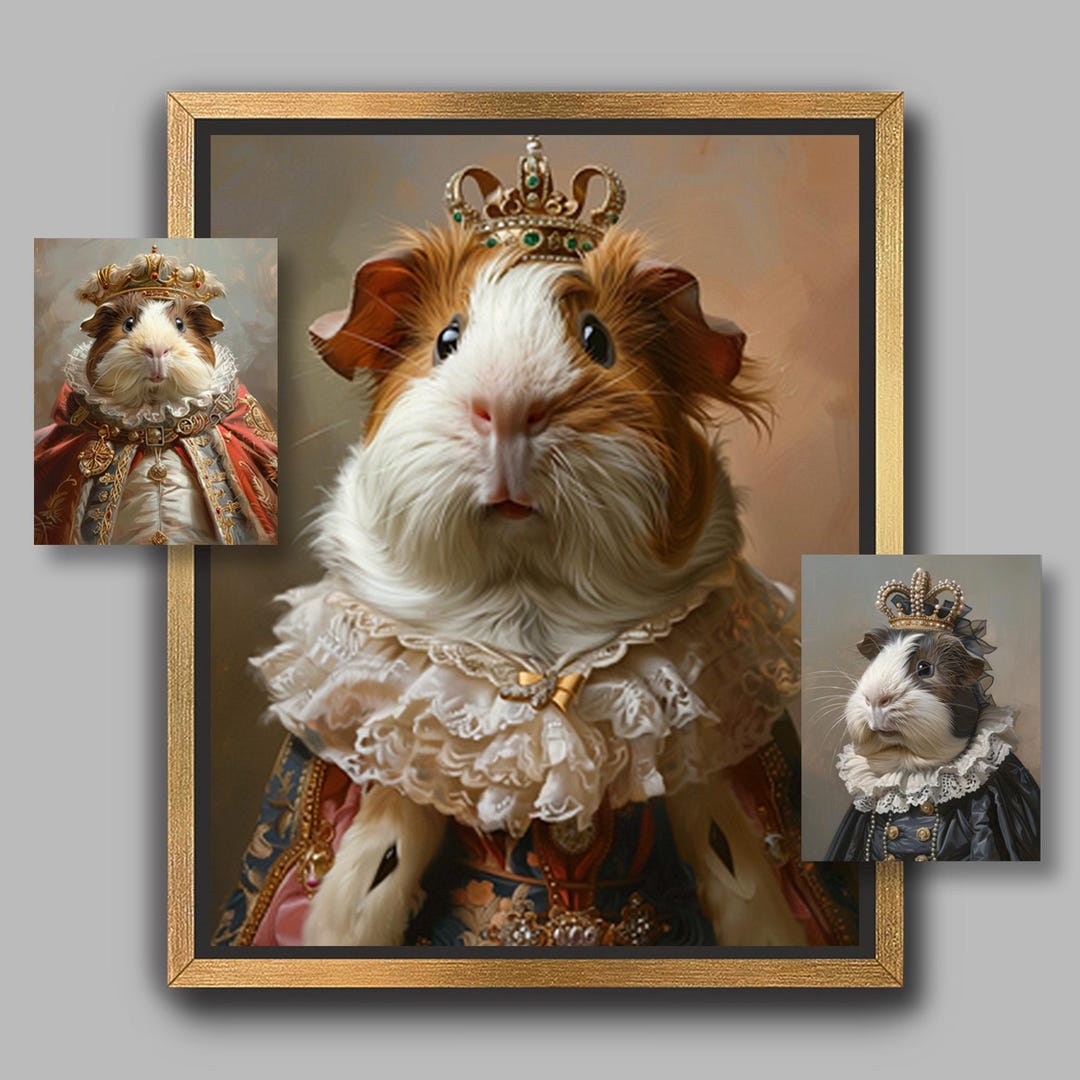 Custom Guinea Pig Portrait From Photo King Queen, Regal Rodent ...