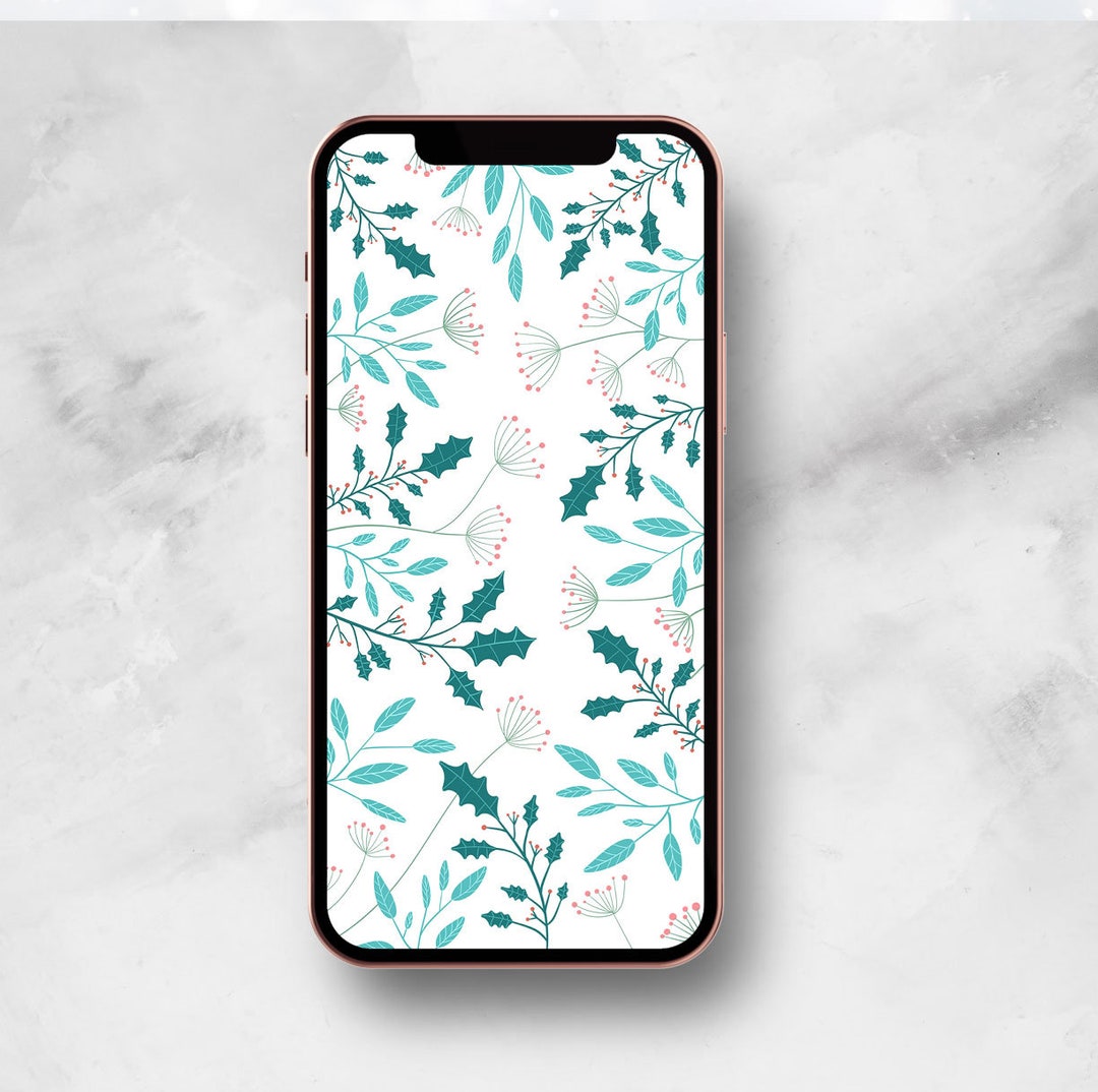 Botanical Christmas Phone Wallpaper, Christmas Leaves Wallpaper, Xmas ...