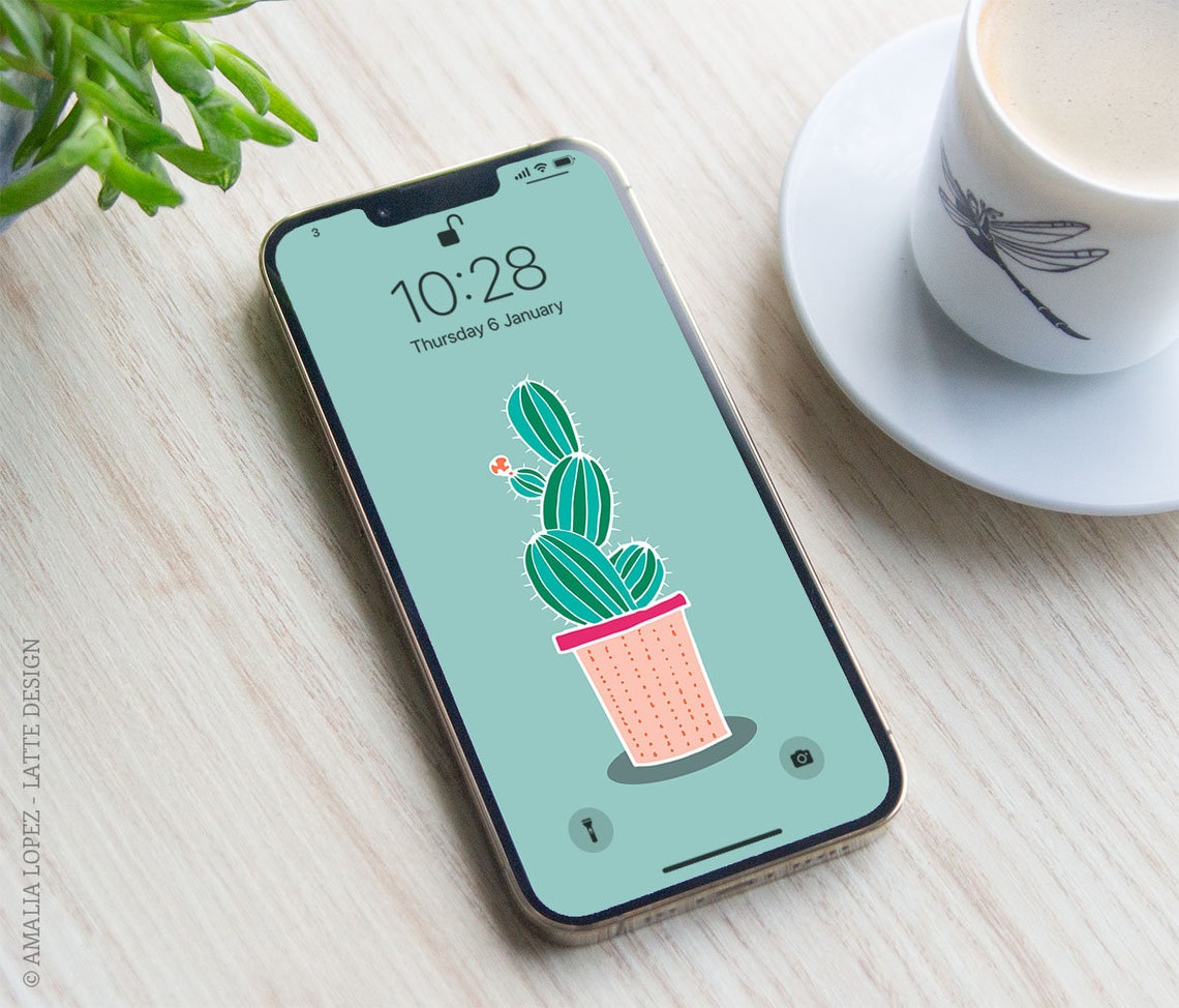 6 Cactus Phone Wallpaper. Teal iPhone Wallpaper. Botanical - Etsy