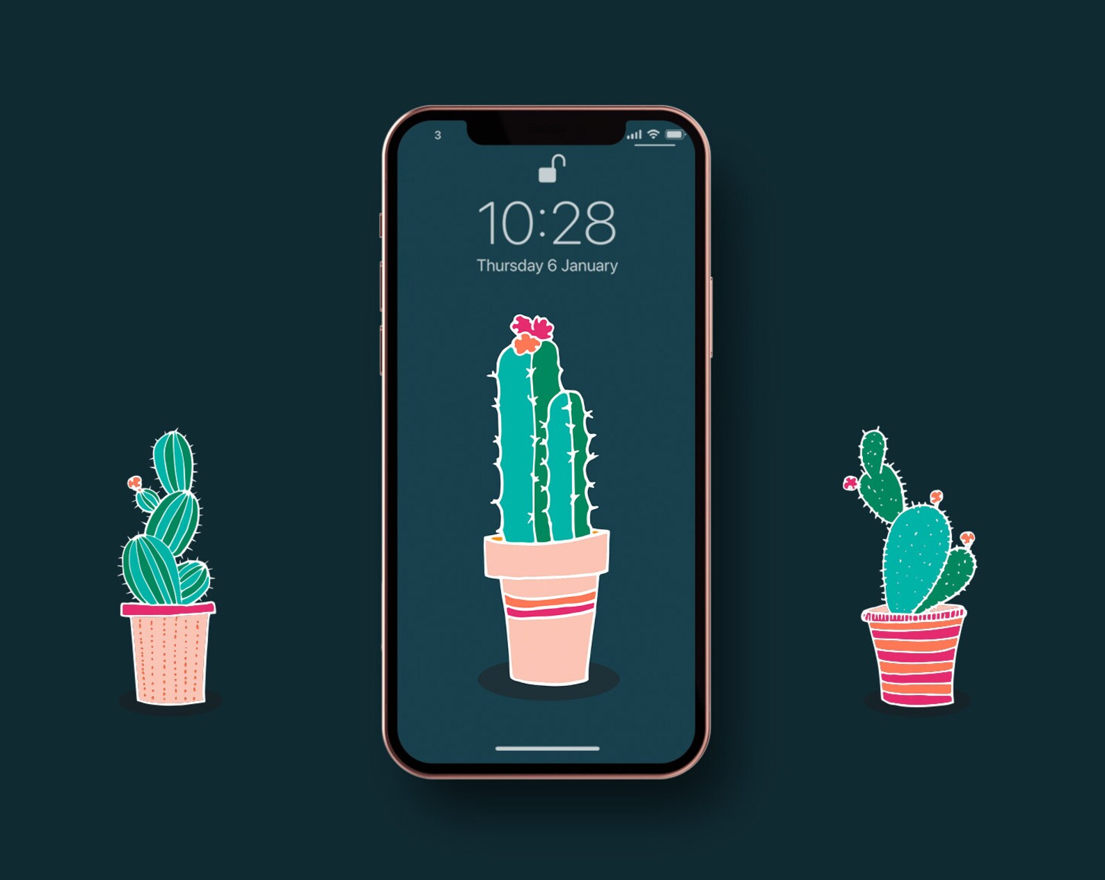 6 Cactus Phone Wallpaper. Teal iPhone Wallpaper. Botanical - Etsy
