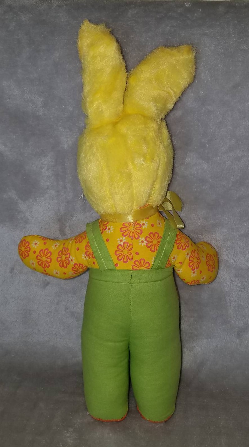 Vintage 60s Mod Stuffed Yellow Plush Easter Bunny Rabbit Boy Doll W ...
