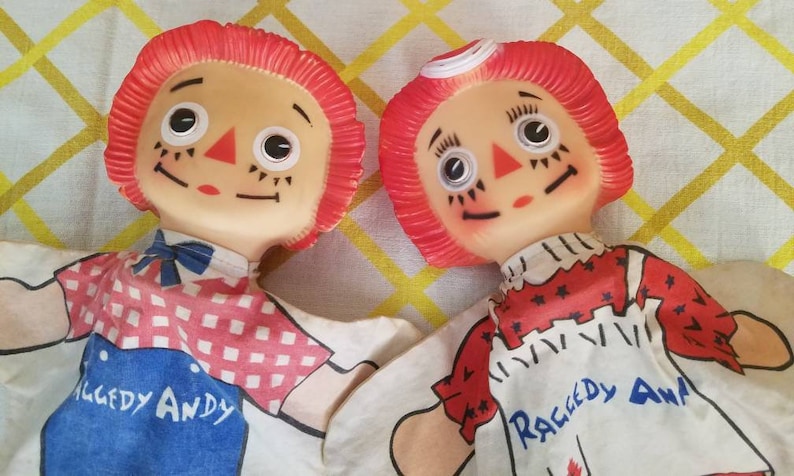 Hard to Find Vintage 1965 Gund Raggedy Ann & Andy Dolls Soft Plastic ...