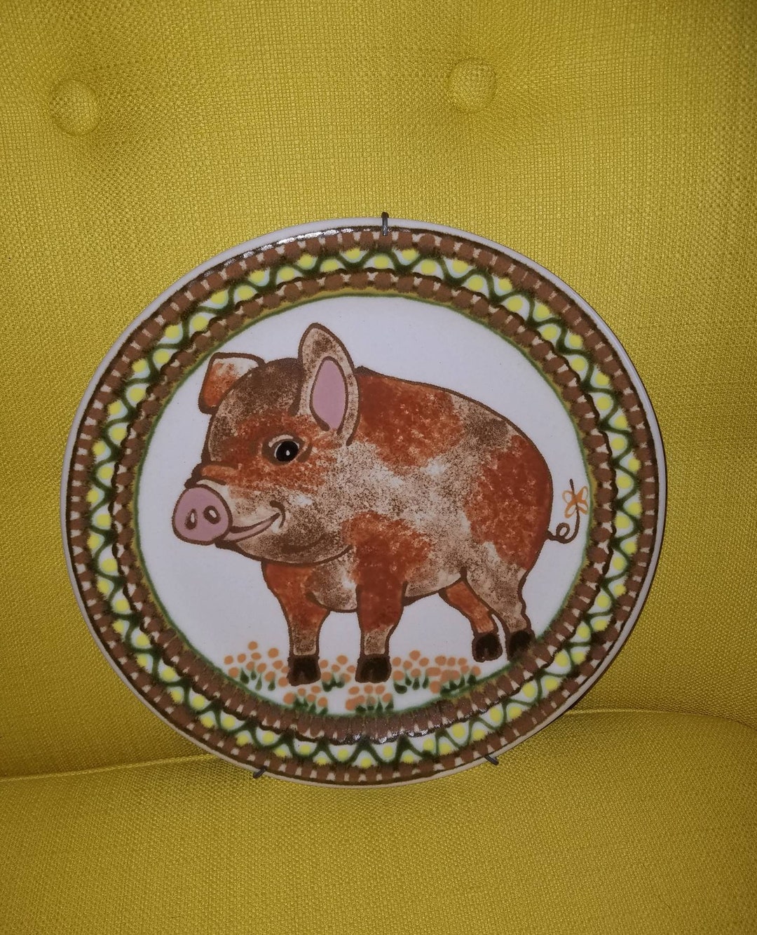 Vintage 70s Janet Rothwoman Signed Stoneware Serving Plate W Wall Mount ...