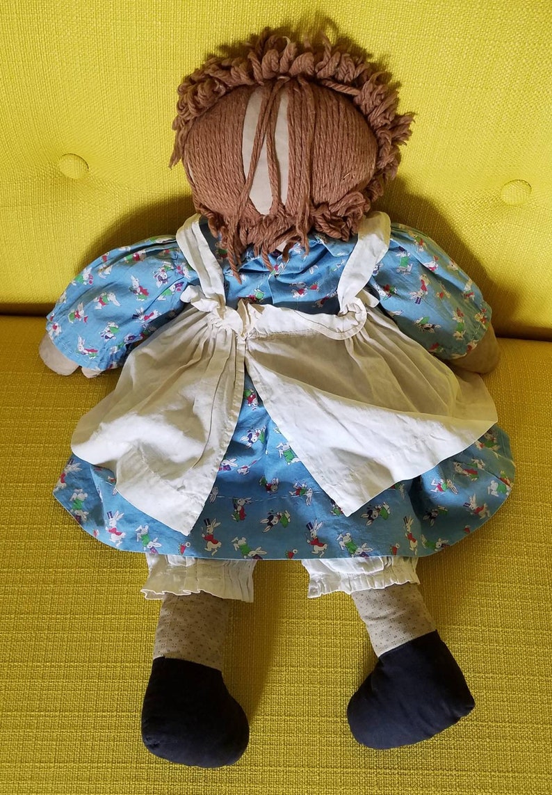 Lovely ! OLD Homemade Cloth 20" Raggedy Ann Rag Doll W Stitched Face ...