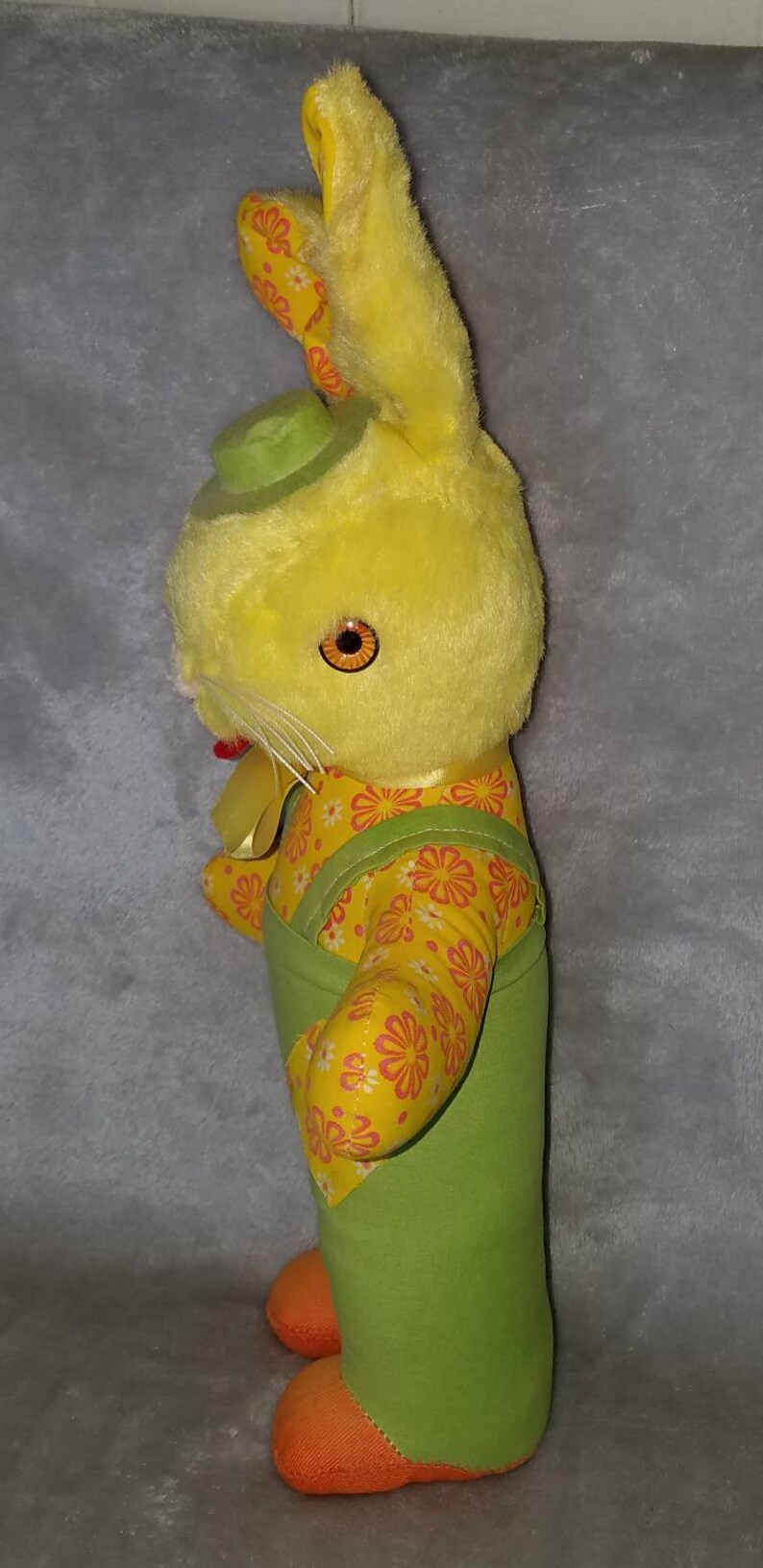 Vintage 60s Mod Stuffed Yellow Plush Easter Bunny Rabbit Boy Doll W ...