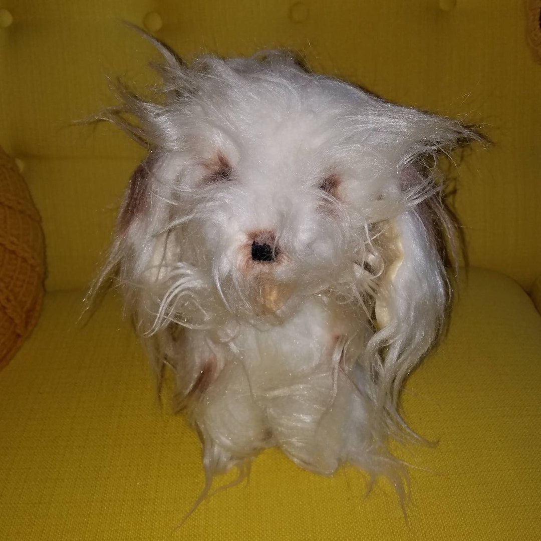 CUTE Vintage 70s Dakin Tag Stuffed Plush White Furry Terrier Lahsa Apso ...