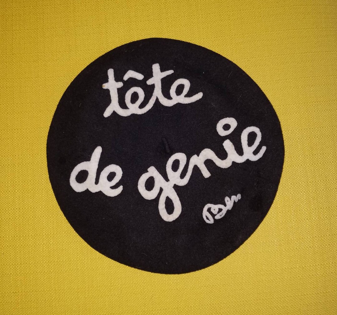 Vintage Black Wool French Artist Ben Vautier White Velvet Tête De Génie ...