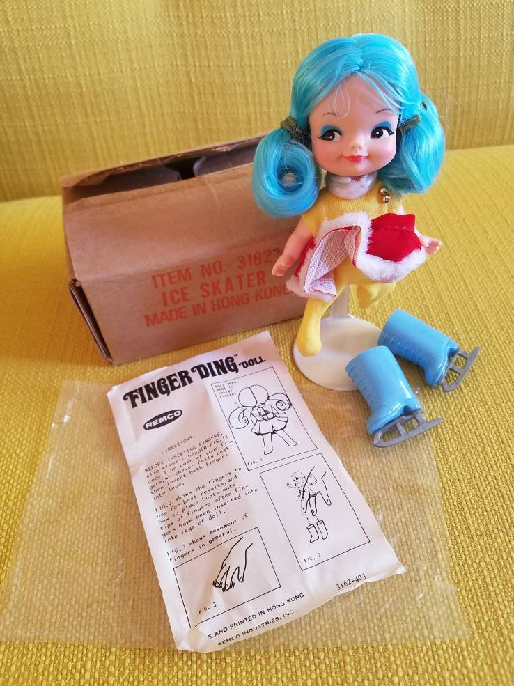 New in Box Vintage 1969 Remco Finger Ding Fun Puppet Ice Skater Sally ...