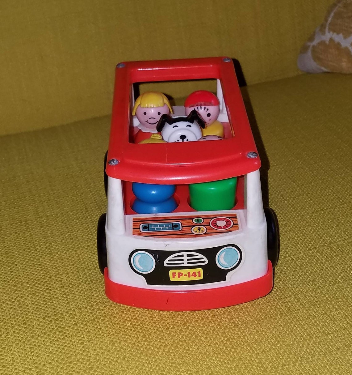 Vintage 1969 Fisher Price Little People Dolls W Puppy Dog Mini Van Bus ...