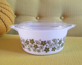 Vintage Pyrex Spring Blossom Green V2 Casserole 480 Set, Crazy Daisy ...