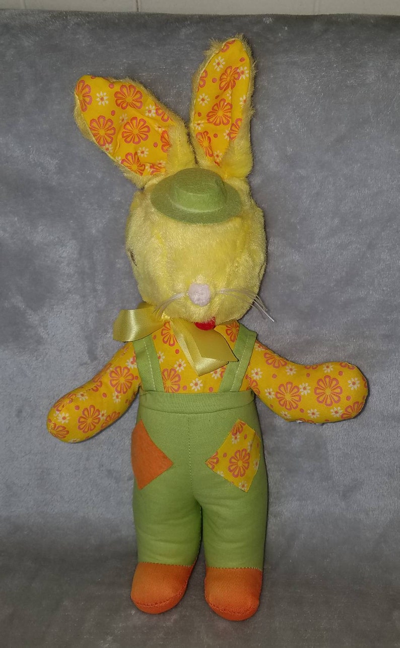 Vintage 60s Mod Stuffed Yellow Plush Easter Bunny Rabbit Boy Doll W ...