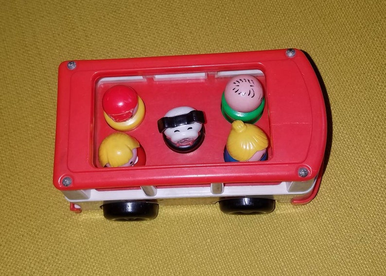 Vintage 1969 Fisher Price Little People Dolls W Puppy Dog Mini Van Bus ...